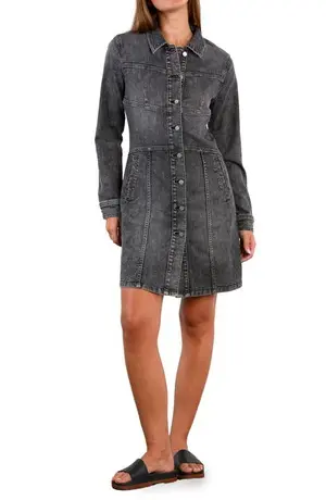 WASH LAB DENIM Wisp Long Sleeve Stretch Denim Shirt Dress Soft Grey