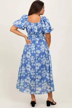 PINKBLUSH Floral Print Square Neck Puff Sleeve Midi Dress