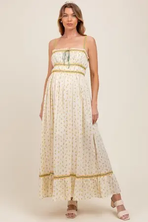 PINKBLUSH Floral Ribbon Detail Sleeveless Maxi Dress - Yellow
