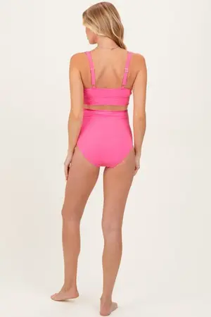 PINKBLUSH Ribbed Twist Front Cutout Two Piece Maternity Swimsuit - Pink