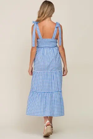 PINKBLUSH Checkered Sleeveless Tiered Maxi Dress
