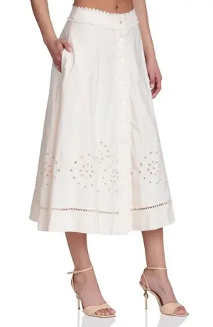 Avec Les Filles Cotton Eyelet A-line Midi Skirt