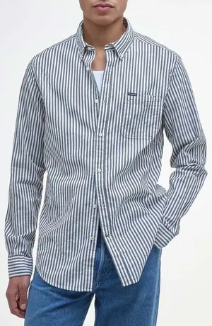 Barbour Cresswell Stripe Cotton Seersucker Button-down Shirt - Navy