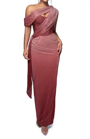 JLUXLABEL Celestina Metallic Drape Gown - Red