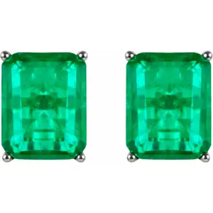 GEMMA AZZURRO Rectangular Simulated Emerald Stud Earrings - Green