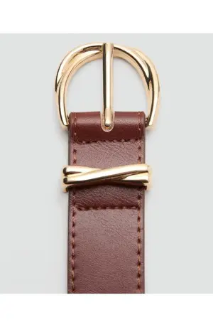 Mango Oval Buckle Faux Leather Belt - Brown