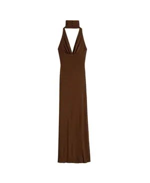 NOCTURNE Halter-neck Draped Maxi Dress - Brown