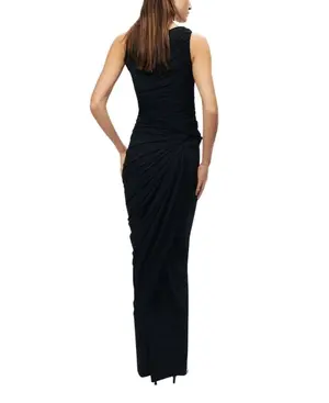 NOCTURNE Sleeveless Draped Maxi Dress - Black