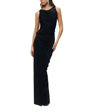NOCTURNE Sleeveless Draped Maxi Dress - Black