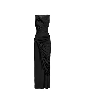 NOCTURNE Sleeveless Draped Maxi Dress - Black