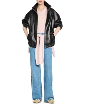 Sandro Jordan Distressed Leather Jacket
