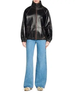 Sandro Jordan Distressed Leather Jacket