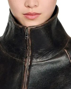 Sandro Jordan Distressed Leather Jacket