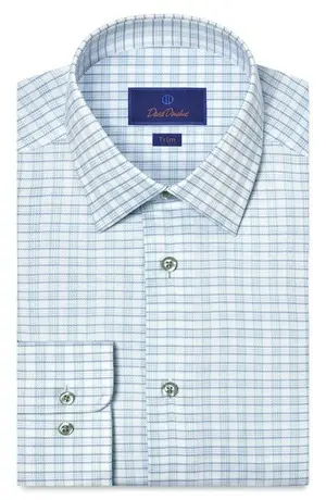 David Donahue Trim Fit Check Cotton Dobby Dress Shirt - White/pistachio