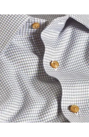 David Donahue Regular Fit Microcheck Cotton Dress Shirt - White/dune