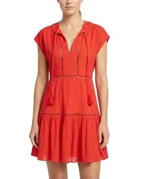 CHANGE OF SCENERY Gari Cotton Cap Sleeve Dress Guava Red