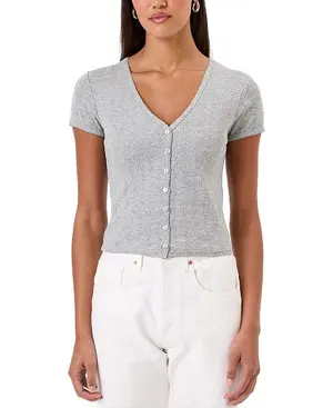 Goldie LeWinter Pointelle Ellie Cropped Cardigan - Gray Heather