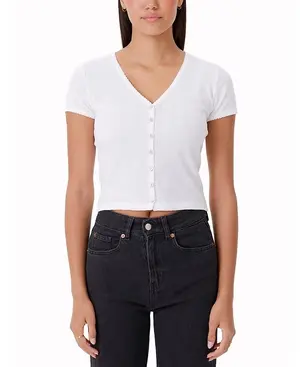 Goldie LeWinter Pointelle Ellie Cropped Cardigan - White