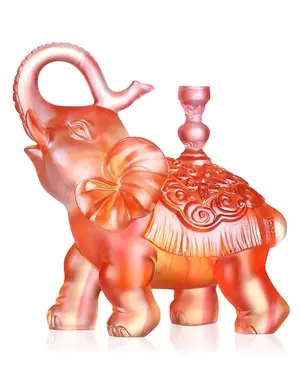 LIULI The Auspicious Elephant Limited Edition Crystal Glass Sculpture - Amber/gold/red/clear