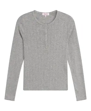 Goldie LeWinter Sloane Pointelle Henley Tee - Gray Heather