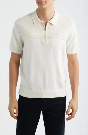 Bugatchi Quarter Zip Cotton Blend Polo Sweater - Ivory