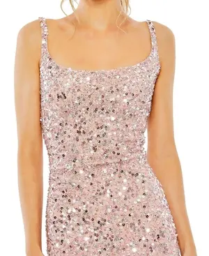 Mac Duggal Sequin Embellished Low Back Slip Gown - Pink
