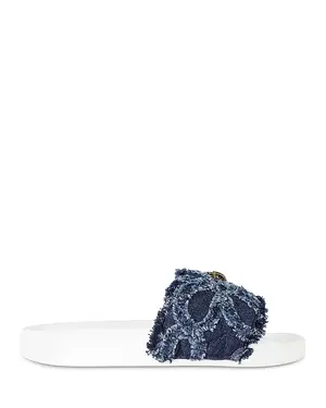 Kurt Geiger Meena Eagle Denim Slide Sandals Open Blue