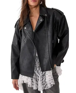 Nasty Gal Faux Leather Biker Jacket - Black