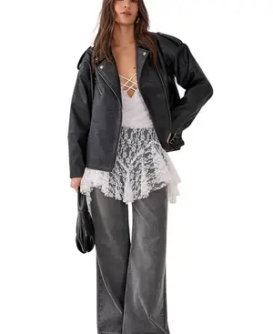 Nasty Gal Faux Leather Biker Jacket - Black