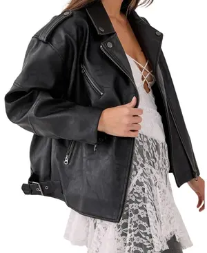 Nasty Gal Faux Leather Biker Jacket - Black