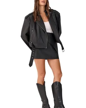 Nasty Gal Belted Faux Leather Biker Jacket