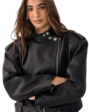 Nasty Gal Belted Faux Leather Biker Jacket