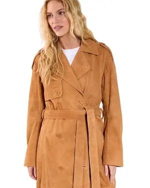 Nasty Gal Real Suede Trench Coat - Tan