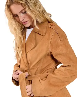 Nasty Gal Real Suede Trench Coat - Tan