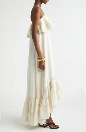 Saint Laurent Ruffled Strapless Silk Dress