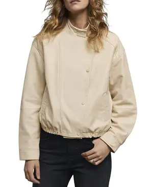 Mint Velvet Leather Cropped Bomber Jacket
