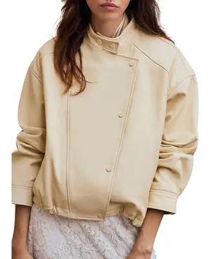 Mint Velvet Leather Cropped Bomber Jacket