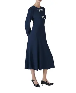 GHOST LONDON Cora Crepe Tie Front Midi Dress - Navy