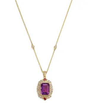 Bloomingdale'S Amethyst, Ruby & Diamond Halo Pendant Necklace - Gold