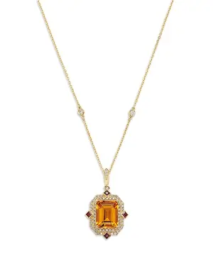 Bloomingdale'S 14k Yellow Citrine, Ruby & Diamond Halo Pendant Necklace - Gold
