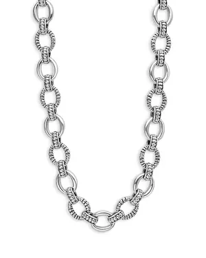 Lagos Sterling Signature Caviar Oval Fluted Link Necklace - Silver