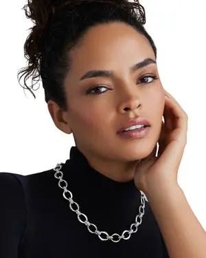 Lagos Sterling Signature Caviar Oval Fluted Link Necklace