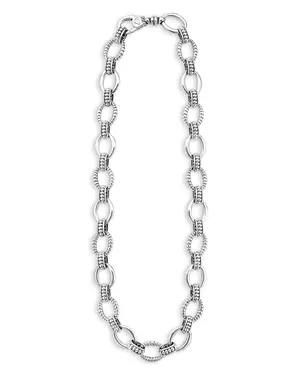 Lagos Sterling Signature Caviar Oval Fluted Link Necklace