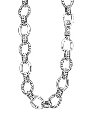 Lagos Sterling Signature Caviar Oval Fluted Link Necklace