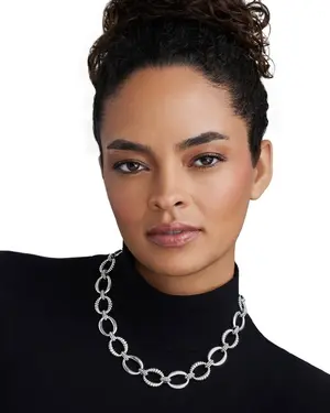 Lagos Sterling Signature Caviar Oval Fluted Link Necklace