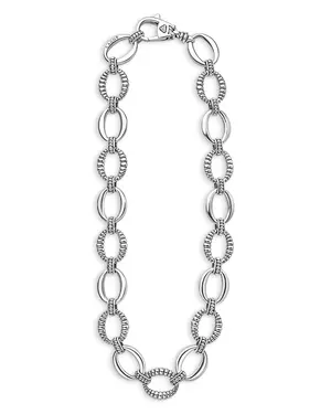 Lagos Sterling Signature Caviar Oval Fluted Link Necklace