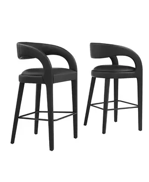 MODWAY Pinnacle Faux Leather Bar Stool, Set Of 2 - Black