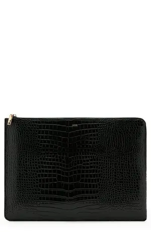 Mango Croc Embossed Laptop Case - Black