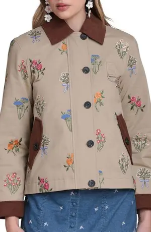 Avec Les Filles Embroidered Floral Cotton Chore Jacket