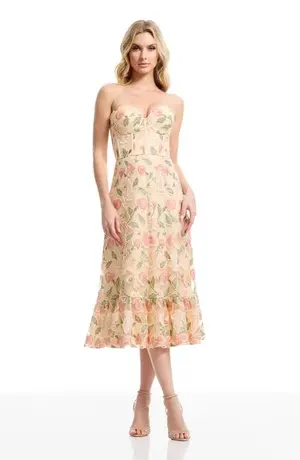 Dress The Population Carina Floral Appliqué Strapless Cocktail Dress - Blush Multi